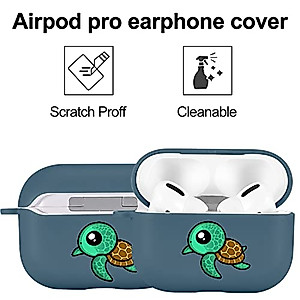 Turtle Case Compatible with Airpods Pro Blue Soft TPU, Supports Wireless Charging Shockproof Protective Cover for Airpods Pro