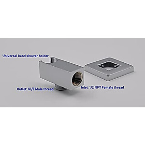 Aquaiaw Shower Arm and Wall Supply Elbow Bundle, 12 inch Ceiling Mount Shower Arm with Anti-Scratch Flange, Wall Union with Handheld Shower Head Holder, Both Solid Brass, Both Polished Chrome