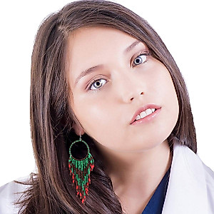 Happyyami Fringe Tassel Dangle Earrings Ethnic Boho Bead Ear Jewellery for Women Girls Ladies