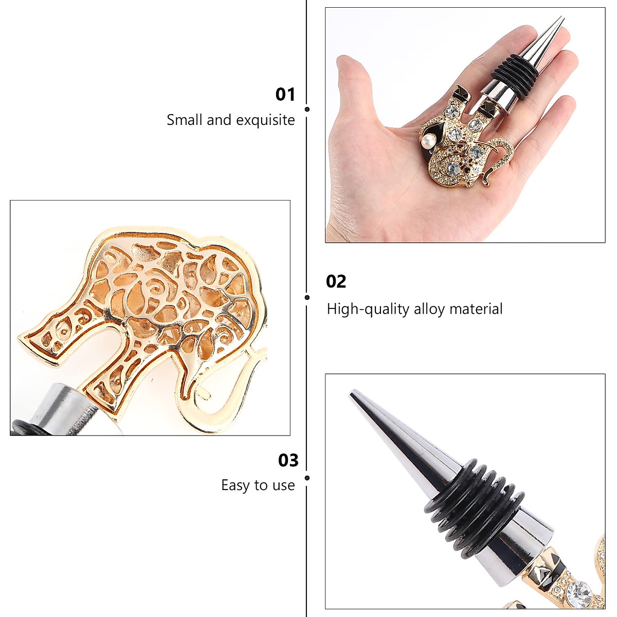 DOITOOL Wine Bottle Stoppers For Glass Bottles Vacuum, Wine Stoppers For Wine Bottles Vacuum Seal Gem Pearls Elephant Animal For Wine& Beverage Plug, Set Of 2