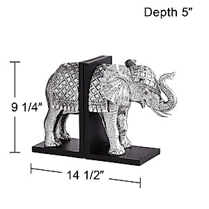 Elephant 9 1/4" High Silver Book Ends - Dahlia Studios
