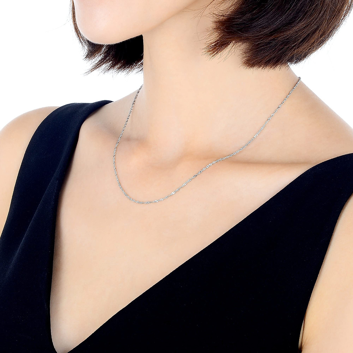 CHOW SANG SANG 18K Solid Gold Rope Chain Necklace for Women 03818N (17.7", (45 CM), White Gold)