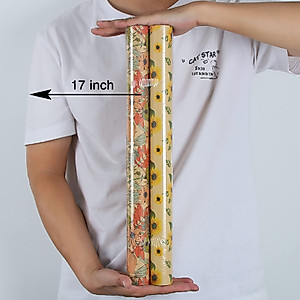 Aimyoo Kraft Floral Wrapping Paper Bundle, Vintage Sunflower Flower Gift Wrap Paper for Wedding Bridal Shower Birthday Rolls of 4, 17 in x 16 ft per Roll