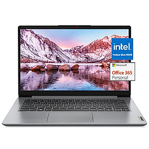Lenovo Newest IdeaPad 1i 14inch HD Laptop, Intel Quad-Core Processor, 4GB RAM, 256GB Storage(128GB eMMC + 128GB SD Card), 1 Year Microsoft 365, WiFi 6, Webcam, HDMI, 10Hr Battery Life, Win 11 S