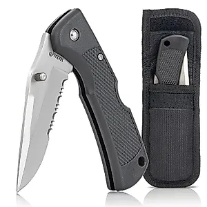 Maxam Extra Heavy-Duty Lockback Knife w/Leymar Handle - Fixed Blade Pocket Knife for Men, Hunting, Tactical & Survival, Includes Sheath