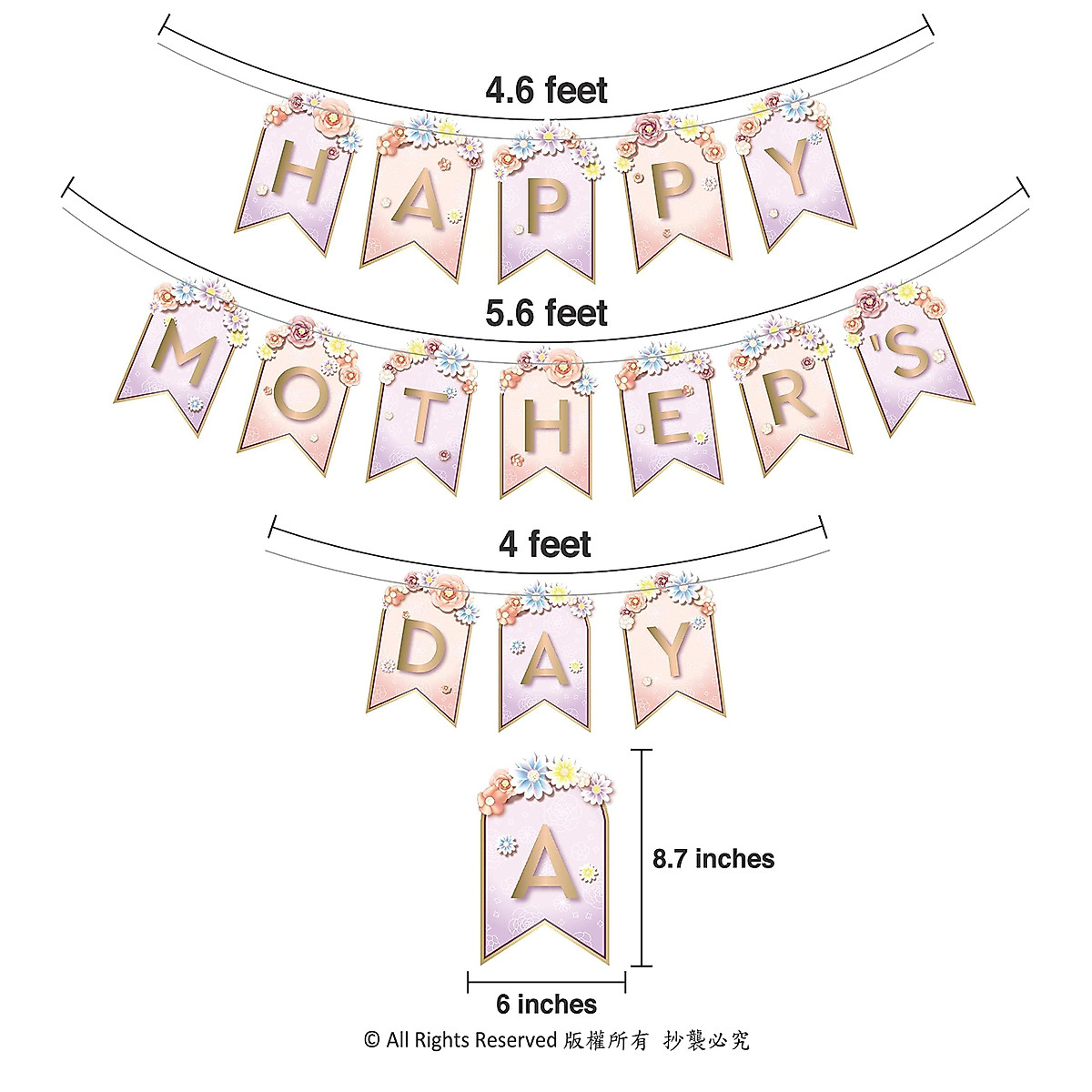 Pink Flower Happy Mother's Day Banner for Mothers Day Party Decoration Fishtail Flag Banner for Mother Party Supplies