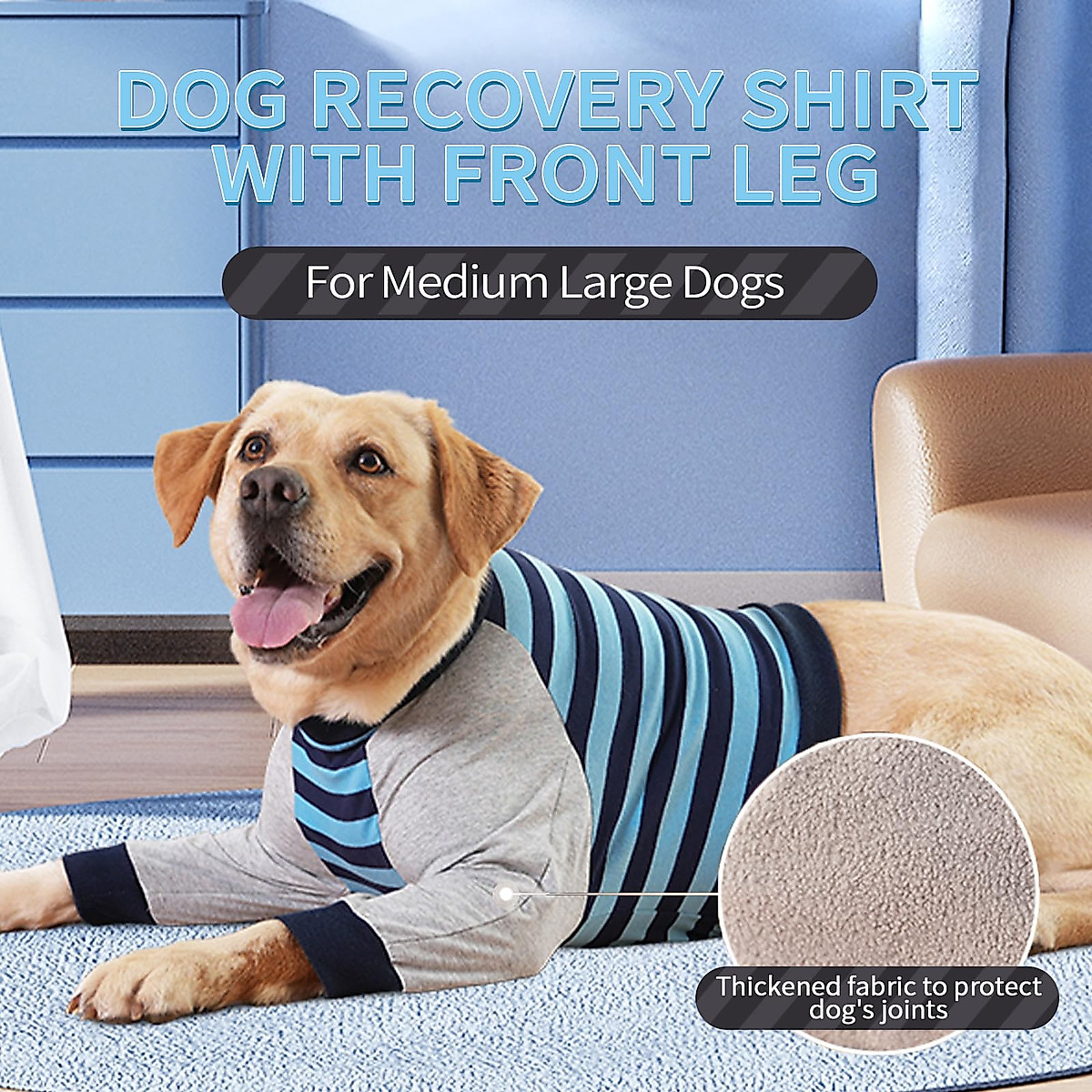 FUAMEY Dog Recovery Sleeve,Dog Recovery Shirt with Front Leg Dog Elbow Protector Stop Licking Joints Dog Surgery Suit for Medium Large Dogs Protecting Dog's Leg Wounds Blue Stripe XL