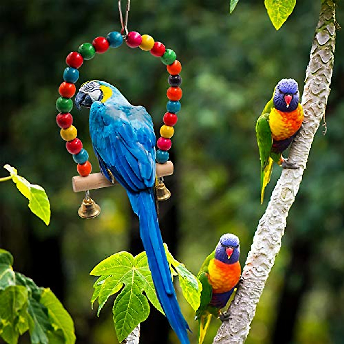 Natural Coconut Bird Nest,Parrot Coco Hut House Bed with Warm Mat Resting Breeding Place&Bird Natural Wood Swing Toys for Budgerigar, Parakeet, Cockatiel, Love Birds, Finches(H01)