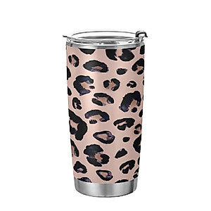 Leopard Print Cheetah Pink Insulated Tumbler Cup with Straw Lid Vacuum Reusable Stainless Steel Water Bottle Coffee Travel Mug 20oz