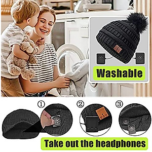 ChenFec Bluetooth V5.0 Beanie Hat for Women & Men, 5Hrs Music, Washable, Unisex, Winter Outdoor Sports Essentials, Black