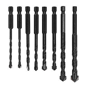8Pcs Masonry Drill Bit Cemented Hex Drill Bit Drill Bit Carbide 6.35mm Hex Shank Black Set Kit for Tile Concrete