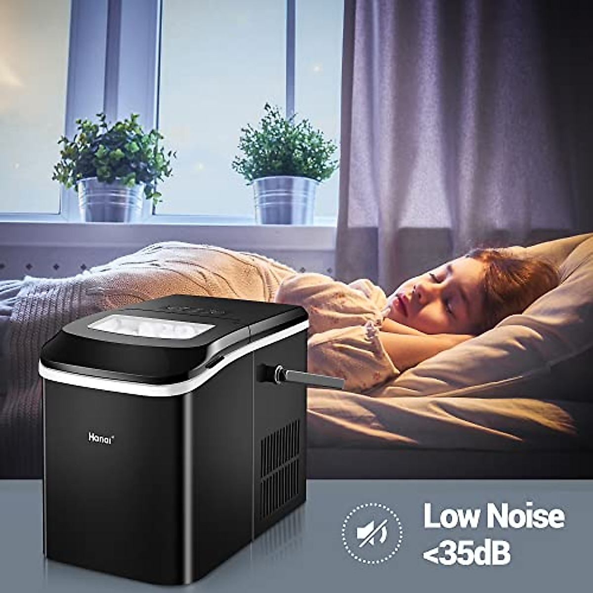 Ice Makers Countertop,Protable Ice Maker Machine with Handle,Self-Cleaning Ice Maker, 26Lbs/24H, 9 Ice Cubes Ready in 6-8 Mins, for Home/Office/Kitchen Black WANAI