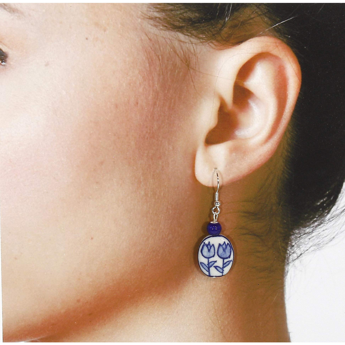"Tulip Time" Dutch Blue Delft Porcelain Earrings