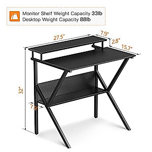 ODK Small Computer Desk, 27.5 inch Home Office Study Writing Table with Monitor Storage Shelf, Modern Simple Style Compact Laptop Desk for Small Spaces, Black