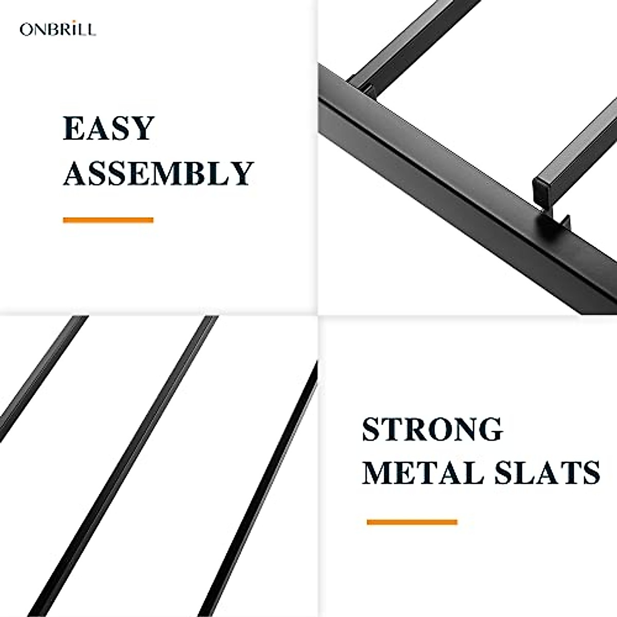 ONBRILL Twin Size Modern Metal Bed Frame with Contemporary Faux Leather and Upholstered Headboard，No Box Spring Needed, Black