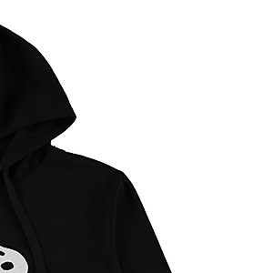 Peanuts Ladies Snoopy Fashion Hoodie - Ladies Classic Snoopy Fleece Sweatshirt Crochet Patch Sweatshirt (Black, Large)