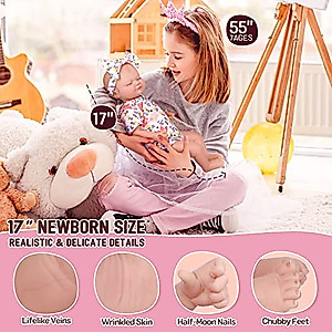 BABESIDE Lifelike Reborn Baby Dolls - Skylar, 17-Inch Real Baby Feeling Realistic-Newborn Sweet Smile Sleeping Dolls Girl Handmade Baby Doll That Looks Real for Kids Age 3 +