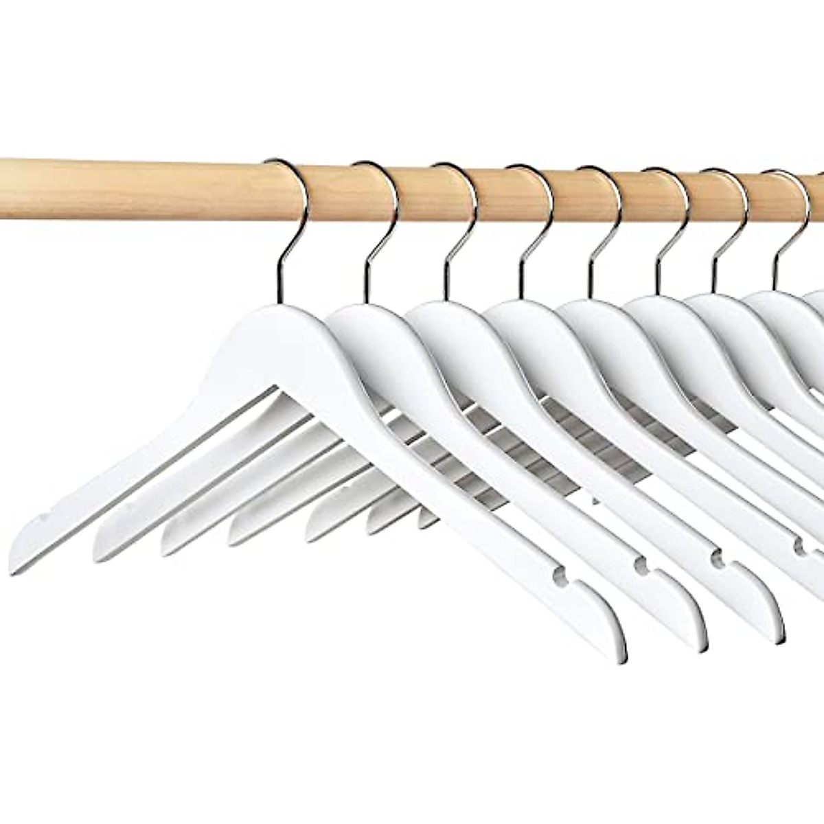 Amber Home Smooth White Finish Solid Wood Shirt Dress Hangers 10 Pack, Sturdy Wooden Coat Hangers with Precisely Notches, Clothes Hangers for Jacket, Camisole, Bridal (White, 10)