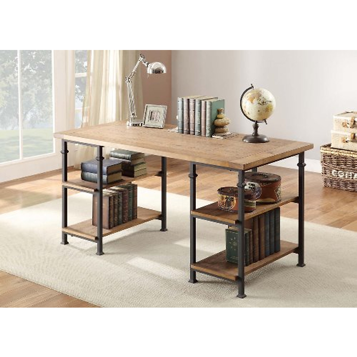 HOMELEGANCE Factory Metal Frame Writing Desk, Rustic Brown