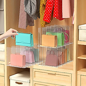 Purse Organizer for Closet,Adjustable Shelf Divider for Closet, Clear Purse Organizers for Closet Bookshelf Separator Dividers in Bedroom, Office (CLEAR, 5LAYER)
