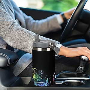 BWQJKUO Large Capacity Car Cup 30 Oz Stainless Steel Rainbow Musical Note Melody Printed Travel Mug Leak-proof Flip Straw Tumbler with Handle,keeps Cold Or Ho