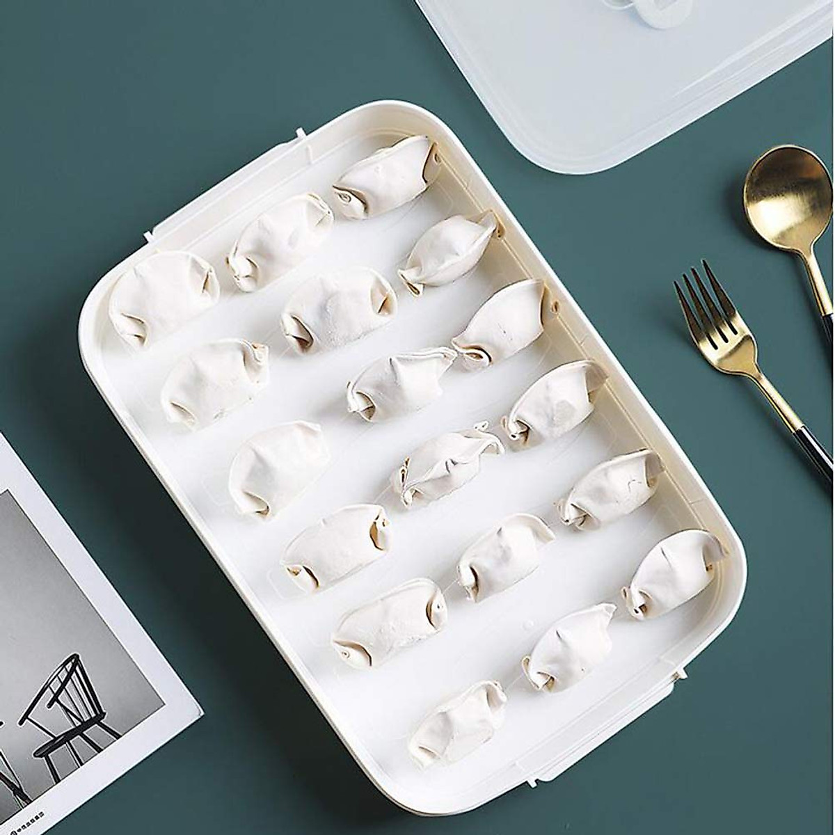 Hemoton Dumpling Box Frozen Dumpling Tray 3-layer Fridge Food Container Food Storage Organization Dumpling Holder for Kitchen Fridge Freezer (White)