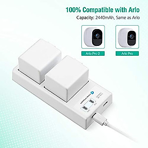 FirstPower Replace Arlo Pro Arlo Pro 2 Upgraded Rechargeable Battery VMA4400 2-Pack & Dual Quick LCD Charger for Arlo Pro, Arlo Pro 2, Arlo Go, Arlo Security Light Batteries