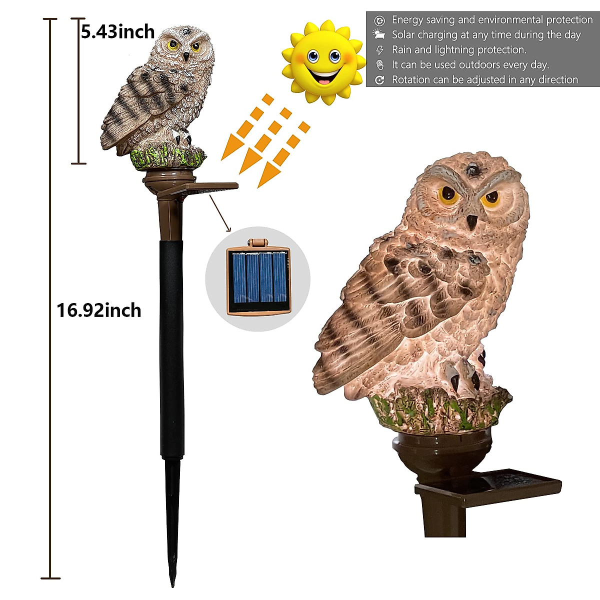 YESHAN Solar Figurine Light, 2 Pack Owl Solar Lights with Stake,Cute Owl Led Lights for Lawn Yard Patio Pathway Decor (Brown)…
