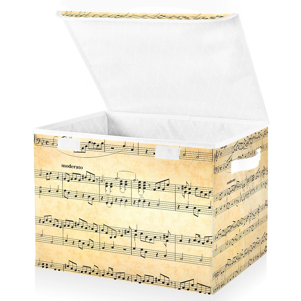 BiCca Music-sheet-old-pattern Large Fabric Storage Boxes with Handles, Large Foldable Storage Bin with Lid, for Shelves Closet Home Bedroom Office., style