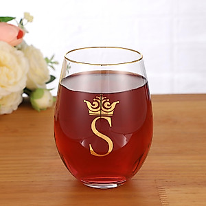 COFOZA Personalized Initial Gifts Letter S 15 Ounce Wine Glass Tumbler Wedding Bridesmaid Birthday Graduation Gift for Men Women Monogrammed Gift Cup (S)