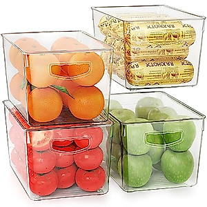 Clear Storage Bins with Lids Stackable, 4 Pack Plastic Storage Bins With Lids, Food Storage Organizer Bins, Kitchen Organization, Pantry Organization And Storage Bins, Fridge Organizers And Storage