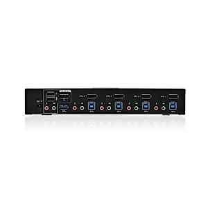 IOGEAR 4-Port DisplayPort KVMP Switch - 4K 60Hz - 2-Port USB 3.1 Hub 5Gbps - Keyboard Mouse Input - 7.1 HD Audio - Front Panel Selector - TAA Compliant - Mac/Win - GCS1934