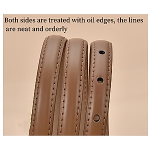 Larsweryar Women’s Belts，Skinny Elegantes Fashion Slim Leather Belt With Gold Buckle，Applicable to Dress Jeans slacks (Khaki, 25"-33"(102CM))