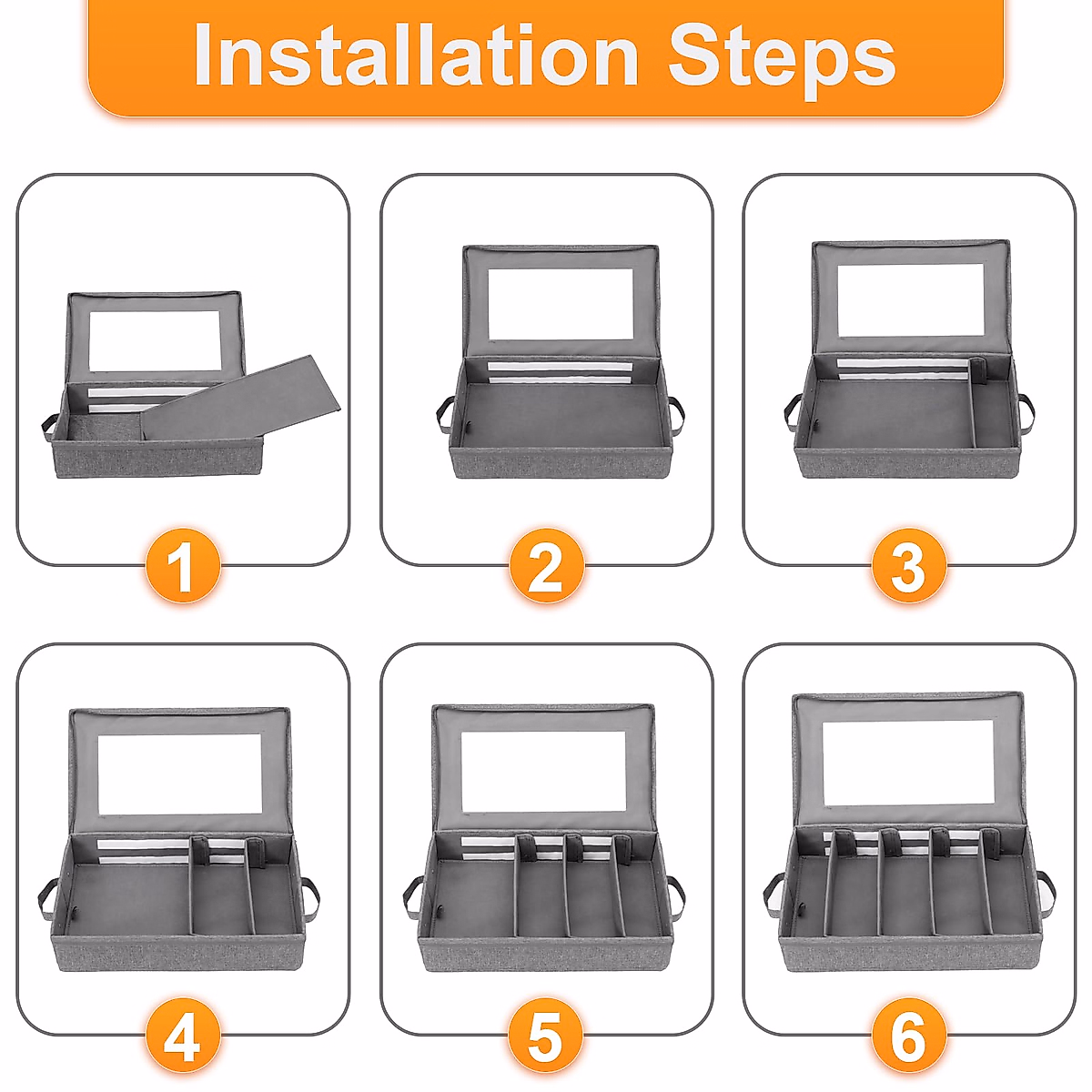 Flatware Utensil Storage Case, Silverware Storage Box Chest with Adjustable Dividers, Cutlery Storage Holder with Zipper Lid for Organizing Cutlery, Flatware, Knives, Large Capacity Gray
