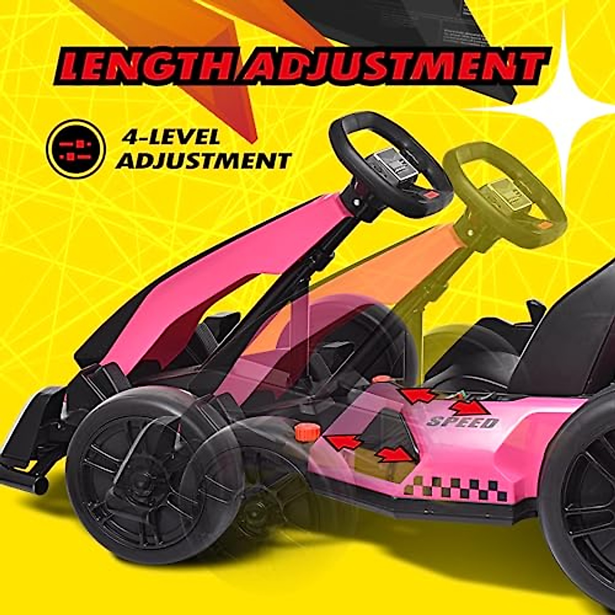 Blitzshark 24V Kids Go Kart 300W Powerful Electric Pedal Go Kart Outdoor Race Toy for Kids, with 2X150W Strong Motors, Drift/Sports Mode, EVA Tires, Brake Pedal, 4-Level Length Adjustment, Pink