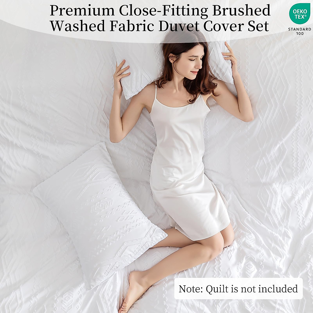 LETSLEEP White Duvet Cover Set Twin/Twin XL Size, 2 Piece Ultra Soft Boho Striped Textured Long Quilt Cover & Pillow Shams, Embroidery Shabby Chic Bedding Duvet Cover for Adult and Kids