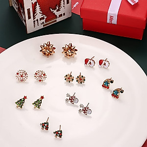 Fiasaso Christmas Earrings 16 Pairs Christmas Stud Dangle Earrings Set for Women Teen Hypoallergenic Snowman Santa Claus Christmas Tree Snowflake Earrings Christmas Holiday Jewelry Gift