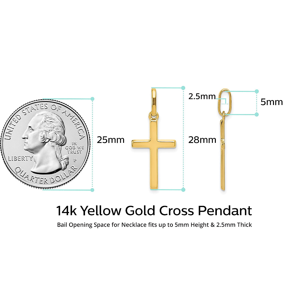 14k Yellow Gold Cross Pendant Charm - 1" Inch - 28mm x 13mm - Jewelry Gifts For Women Wife Mom Gifts For Men Husband Dad