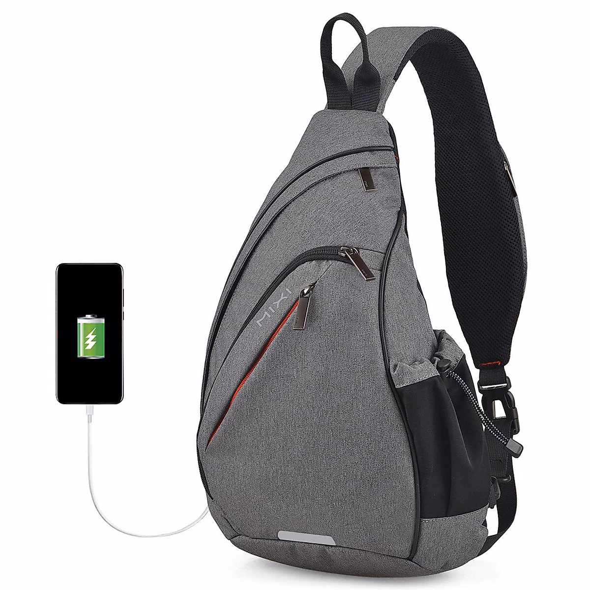 Hanke Sling Bag Men Backpack Unisex One Shoulder Bag Hiking Travel Backpack Crossbody with USB Port for Men Women Versatile Casual Daypack-19 inch,Grey
