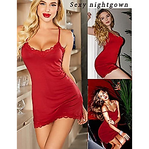 Avidlove Sexy Nightdress V Neck Lingerie Sleepwear Dark Red S