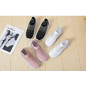 Women's Crystal Sock Sneakers Slip-on Comfy Athletic Running Walking Gym Shoes (Black,9)