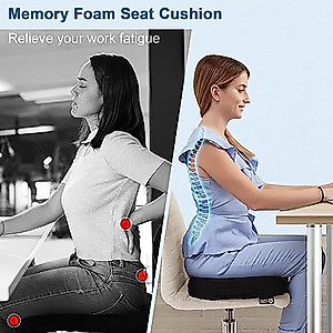 UOWGA Seat Cushion, Gel Cushion for Office Chair, Seat Cushion for Tailbone Pain, Back Pain Relief, Non-Slip Memory Foam Hip Pillow for Office Chair, Wheelchair, Driver's Seat (Black)