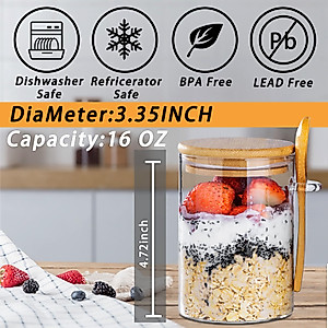 MHDCLY Overnight Oats Containers with Lids,16oz Overnight Oats Jars 4 Pack, Oatmeal Cups,Meal Prep Containers,Glass Meal Prep Containers with Lids,China Pudding Jars