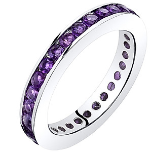 PEORA Amethyst Classic Eternity Ring Band for Women 925 Sterling Silver, Genuine Gemstone Birthstone, 1 Carat total, 3mm width, Size 8