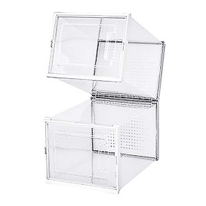 Shoe Storage Shoe Box Container, Stack-able Shoe Box Fold-able Side Open Shoe Box Storage Collapsible & Interlocking Cube Storage Bins for Men Women Shoes Sneakers Clear Transparent Set of 6 packs