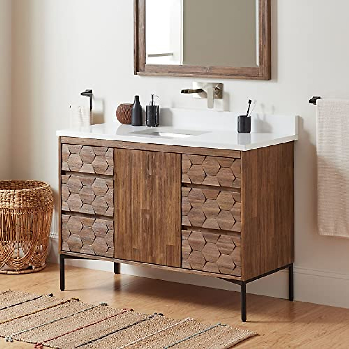 Signature Hardware 953140-48-RUMB-0 Devora 48" Free Standing Single Vanity Set with Wood Cabinet, Vanity Top, and Rectangular Undermount Vitreous China Sink