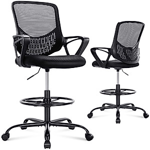 Tall Office Chair, Drafting Chair, Standing Desk Chair, High Adjustable Office Mesh Chair, Ergonomic Counter Height Computer Rolling Chair with Armrests and Foot-Ring for Bar Height Desk
