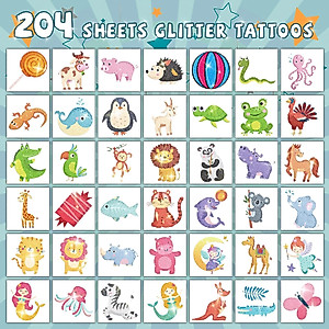 EMOME 204 Sheets Glitter Tattoos for Kids,Individually Wrapped Kids Temporary Tattoos for Girls Boys, Party Favors Birthday Supplies Goodie Bags Stuffers for Kids