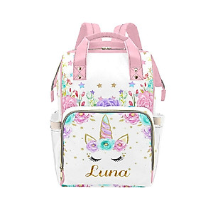 CUXWEOT Personalized Watercolor Unicorn Pink Diaper Bag Backpack Name Custom Mommy Baby Bags Travel Daypack for Mom Gifts