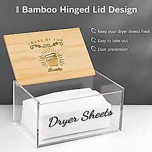 AIMerss Acrylic Dryer Sheet Dispenser with Bamboo Lid, Clear Dryer Sheet Holder for Laundry Room Decor Storage Containers, Modern Farmhouse Dryer Sheet Container Box for Fabric Softener Sheets
